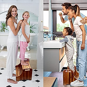 Wood Step Stool for Kids and Toddlers, Natural Acacia Solid Wood, Portable 2 Handles, Wider 2 Steps, Safe Non-Slip Bottom, Rounded Corners, Supports up to 200 lbs, Perfect for Children (Natural)