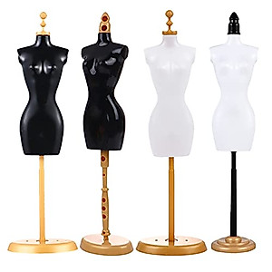 EXCEART Miniature Toys 4pcs Doll Dress Form Clothing Clothes Displaying Racks Mannequin Model Stands Girl Plastic Demountable Display Support Doll Accessories (White Black) Maniquin