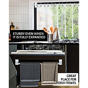 Skywin Magnetic Towel Holder for Refrigerator - 1 Pack Small Magnetic Curtain Rod for Metal Door with Adjustable Length - Fits Towels and Easily Attachable (White)