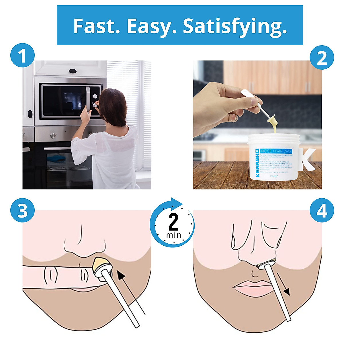 Kenashii Nose Waxing Kit and 60 Grip n' Rip Nasal Wax Applicators Bundle, 100g of Wax, 12 Mustache Protectors, Balm Wipes and Radical Carry Bag, Total of 84 Applicators