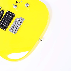 Electric Guitar,Novice Entry Level 170 Electric Guitar HSH Pickup, with Bag Strap Paddle Rocker Cable Wrench Tool,Great Electric Guitars for Beginner Starter (Yellow)