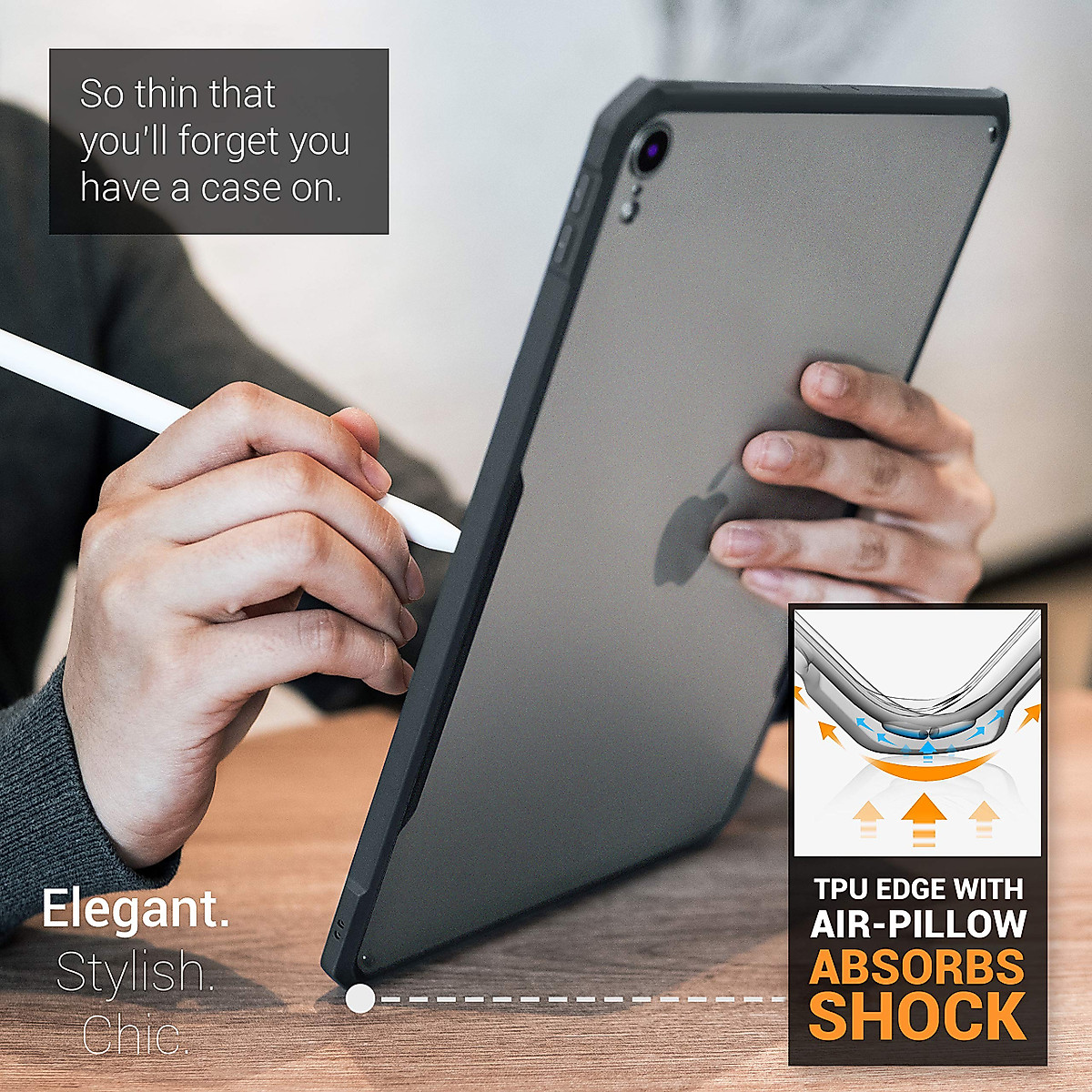 TineeOwl iPad Air 11 Inch Case (2024) M2, 5/4 Case 10.9 inch (2022/2020), Ultra Thin, Matte Clear Case, Supports Apple Pencil Charging and Touch ID, TPU Bumper (Black/Matte Back)