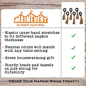 Wood Bead Napkin Rings Set of 6, Stretchable Farmhouse Napkin Ring 6, Elastic Boho Napkin Rings, Beaded Napkin Rings, Wood Napkin Ring Rustic Napkin Rings, Wooden Napkin Rings Fall Napkin Rings Tassel