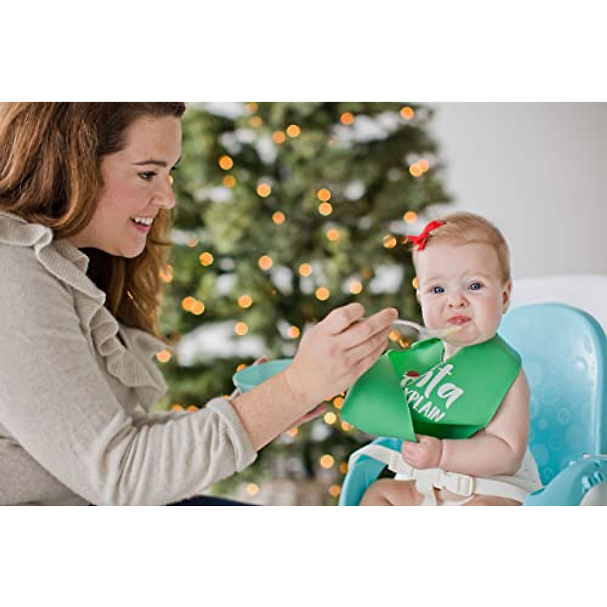 Little Holly Dear Santa Silicone Bib Set, Christmas Silicone Bibs with Food Catcher, Soft Adjustable Fit Toddler Bibs, Dishwasher Safe Baby Bibs, Feeding Accessory for New & Expecting Parents