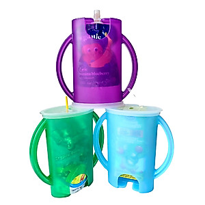 Flipping Holder DELUXE Squeeze Proof (with lid) for Food Pouches & Juice Boxes - Multipurpose - Prevent Messes & Support Self-Feeding - Easy Grasping Handles - Made in USA