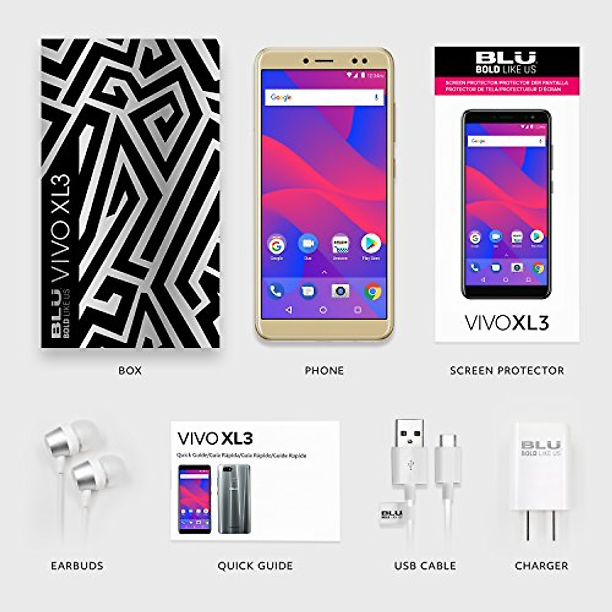 BLU Vivo XL3 -5.5” HD+ 18:9 Display Smartphone with Android 8.0 Oreo –Gold