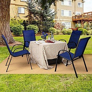 Giantex Set of 4 Patio Chairs, Outdoor Stackable Dining Chairs w/Armrests, 330 LBS Capacity, All Weather Resistant, Heavy Duty Rustproof Steel Frame, Lawn Chairs for Porch Yard Pool Garden (Blue)