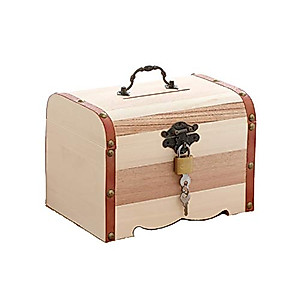 NUOBESTY Kids Jewelry Organizer Mini Wooden Treasure Box Jewelry Storage Box Piggy Bank Keepsake Boxes Storage Trunk Decorative Medieval Chest Organizer for Kids - Size S (Pattern of Lock is Random)