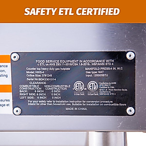 EASYROSE Gas Hot Plate 4 Burner Gas Stove 24" Commercial Stove Top Countertop Gas Range Commercial Cooking Equipment 120,000 BTU, ETL Listed