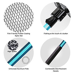 Collapsible Telescopic Pole Fishing Net - Folding Extend Rubber Coated Freshwater Saltwater Landing Net for Trout Bass Steelhead Salmon Kayak (SD-139SS(80CM))