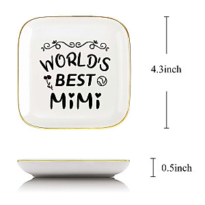 Littlefa MiMi Gift for Grandma,World’s Best MiMi Ever Ceramic Ring Dish Decorative Jewelry Tray for Grandma,Unique Meaningful Gifts for Grandma Birthday Christmas