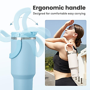 COKTIK 40 oz Tumbler with Handle and Straw, Double Insulated Tumblers with Flip Straw and Top Handle, Leakproof Tumbler, Stanley Cup, Insulated Water Bottle (Light Blue)