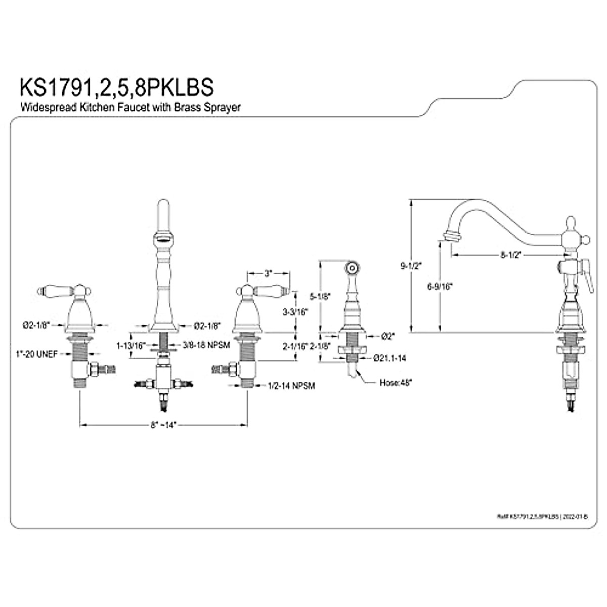 Kingston Brass KS1795PKLBS Duchess Widespread Kitchen Faucet, Oil Rubbed Bronze