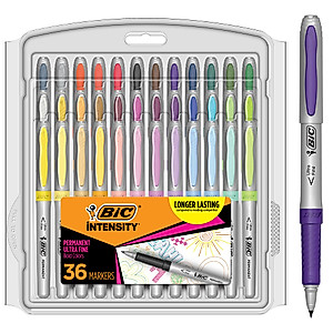 BIC Intensity Ultra Fine Tip Permanent Markers, 36-Count Permanent Marker Set in Assorted Fashion Colors, Cool Art Supplies for Teens and Adults