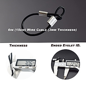 Bytiyar 20 pcs 6 inch (15cm) 3mm Thickness Stainless Steel Wire Cable with Loops Vinyl Cover Coated Short Rope Lanyard Lock Safety Tether Chains, Black