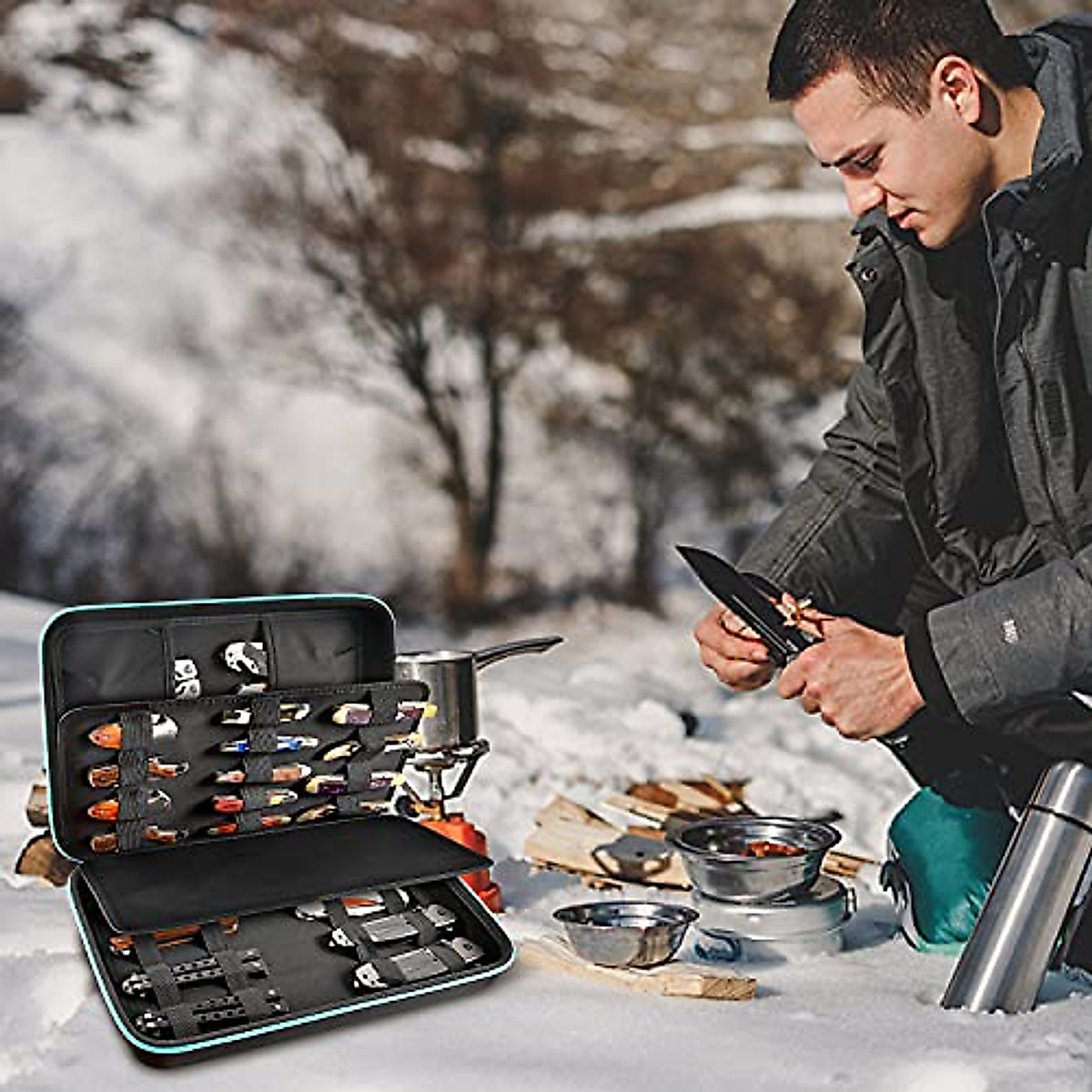 Knife Display Case for 45+ Pocket Knives, for Butterfly Knife Storage Bag, Folding Knives Organizer Holder Box, Knives Collection Protector for Survival, Tactical, Outdoor, Kitchen, EDC Mini Knife