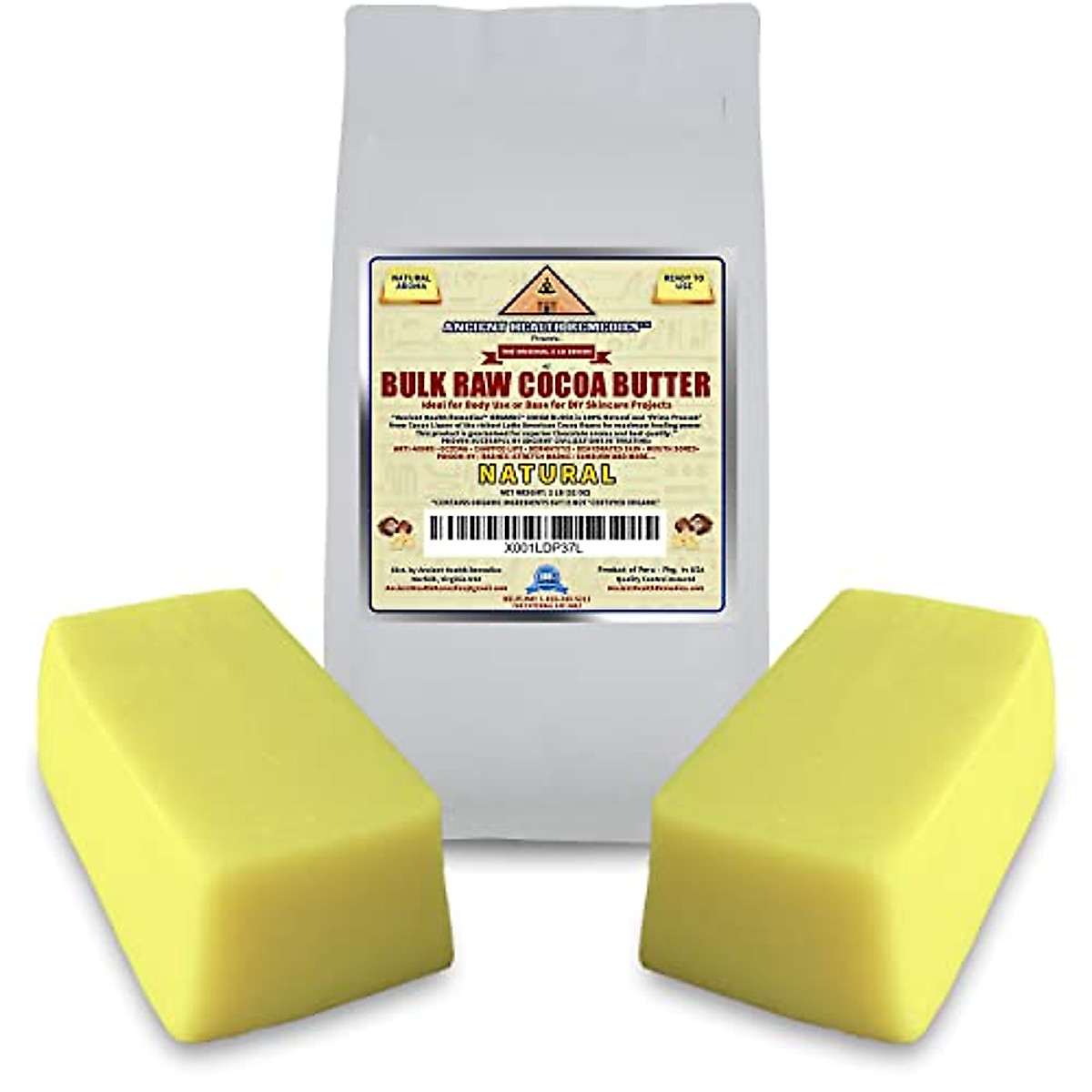 ANCIENT HEALTH REMEDIES Organic Unrefined Raw NATURAL COCOA (CACAO) BUTTER BLOCKS Bulk Size Rich Chocolate Aroma For Lip Balms Stretch Marks DIY Base for Body Butter (2Lb)