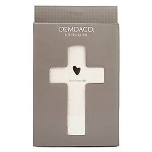 Jesus Loves Me Filigree Heart 7 x 4 Ceramic Stoneware Crib Cross