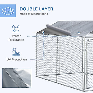 PawHut Large Dog Kennel Outside, Heavy Duty Dog Cage with Waterproof Cover, Outdoor Fence Dog Run with Galvanized Chain Link, Secure Lock, 13' x 7.5' x 7.5'