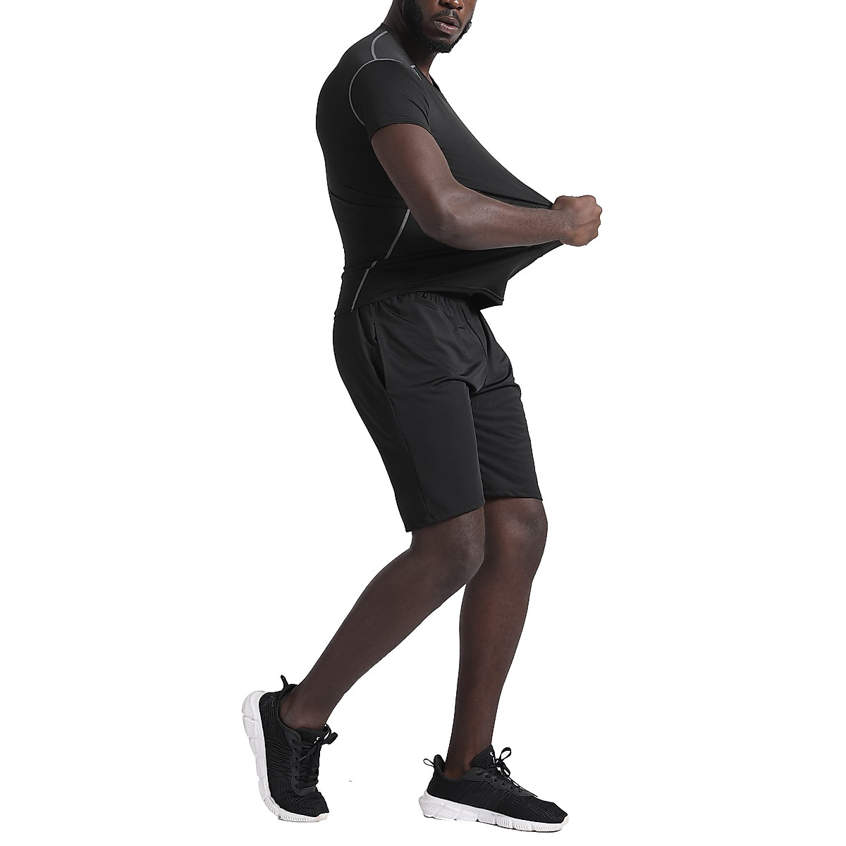 BUYJYA 5Pcs Men's Compression Pants Shirt Top Long Sleeve Jacket Athletic Sets Gym Clothing Mens Workout Valentine's Day gift Gray