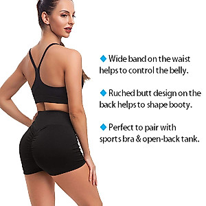 Women Yoga Shorts Ruched Booty High Waisted Gym Workout Shorts Butt Lifting Hot Pants Black