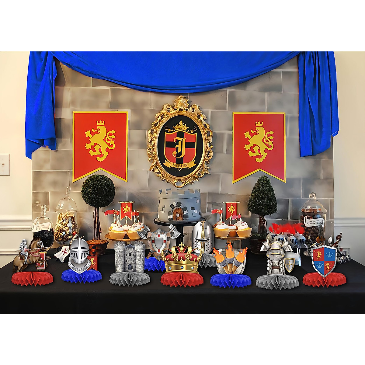 9 Pieces Knights Decorations Knight Birthday Party Supplies Medieval Honeycomb Centerpieces Castle Table Centerpieces Medieval Table Topper Centerpieces for Medieval Party Supplies