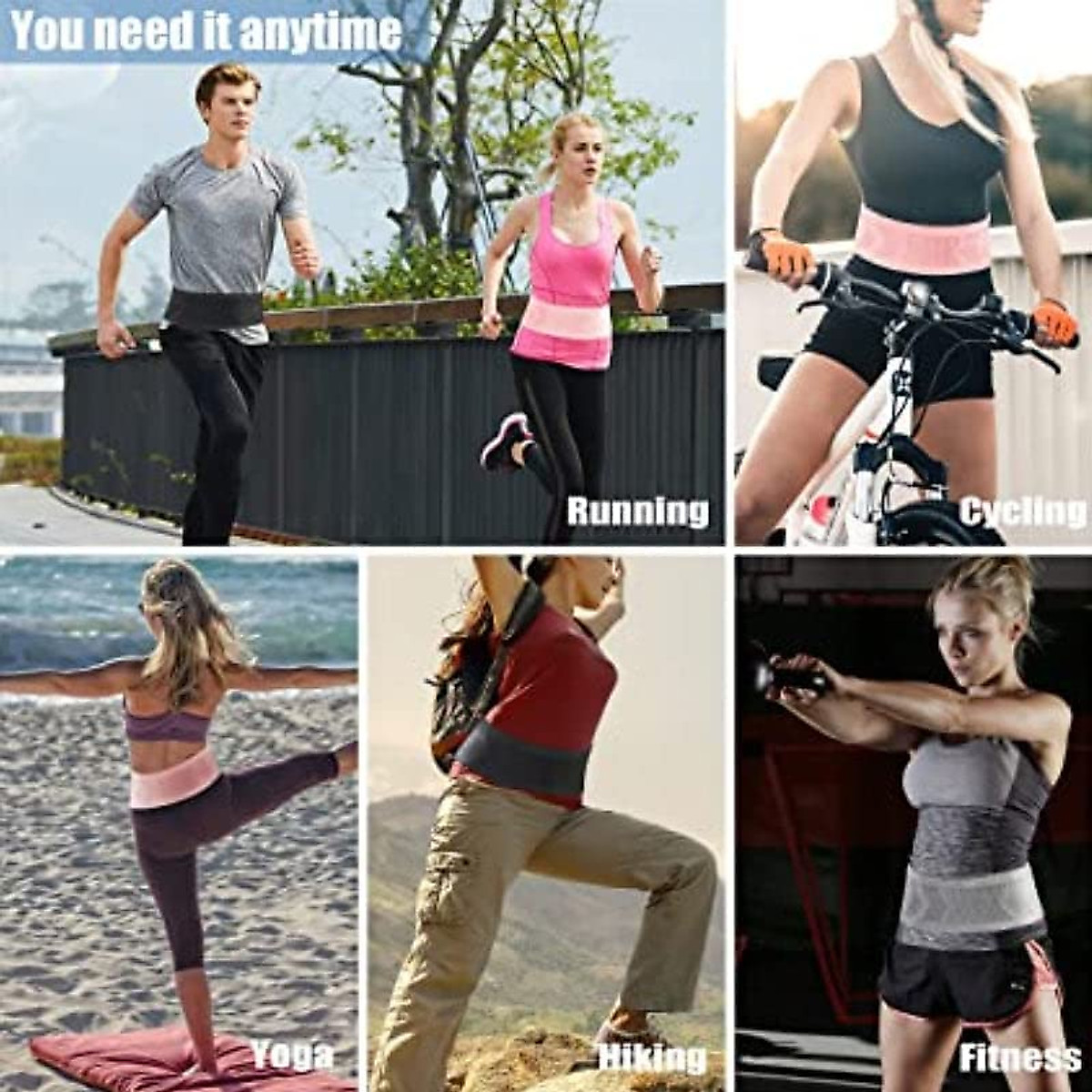 Multifunctional Knit Breathable Concealed Waist Bag, Large Capacity Adjustable Running Belt, Universal Running Belt (Black+Grey,L)