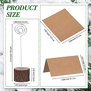 Gilprop 24 Pcs Wood Place Card Holders with Swirl Wire Wooden Memo Holder and 48 Pcs Kraft Place Cards Table Number Holders Picture Stands for Table Note Clip Holders for Wedding Party Name Food Sign