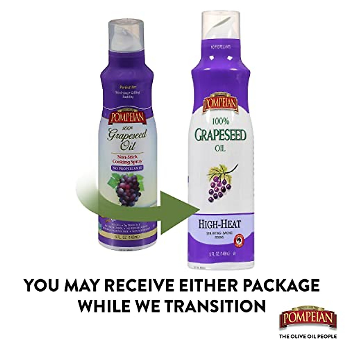 Pompeian 100% Grapeseed Oil Non-Stick Cooking Spray, Perfect for Stir-Frying, Grilling and Sauteing, Naturally Gluten Free, Non-GMO, No Propellants, 5 FL. OZ., Single Bottle