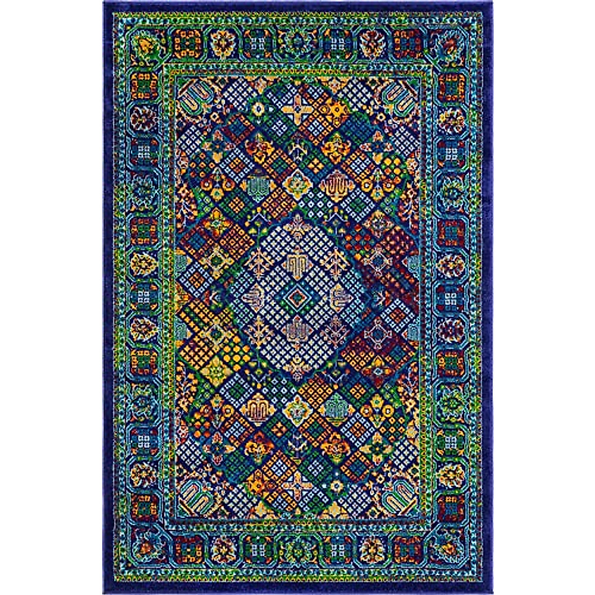 Unique Loom Calypso Collection Area Rug - Trinidad (4' x 6' Rectangle, Navy Blue/ Green)