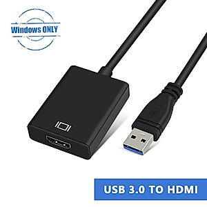 USB 3.0 to HDMI Adapter, HD 1080P Video Graphics Convertor Cable Adapter with Audio Output Multiple Monitors for Laptop HDTV TV PC with Windows XP / 7/8 / 8.1/10 [ NO MAC & Vista ]