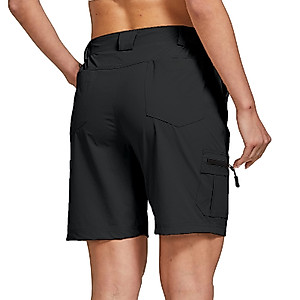 ChinFun Women's Stretch Cargo Shorts Lightweight Hiking Shorts Quick Dry Golf Shorts Water Resistant with 6 Pockets Black M