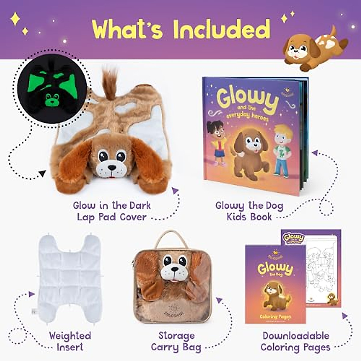 SNUGSHINE Glow in The Dark Weighted Lap Pad, Weighted Hugging Stuffed Animal, Sensory Products Calming, Weighted Lap Animal 4 Lbs, Weighted Lap Pad for Kids