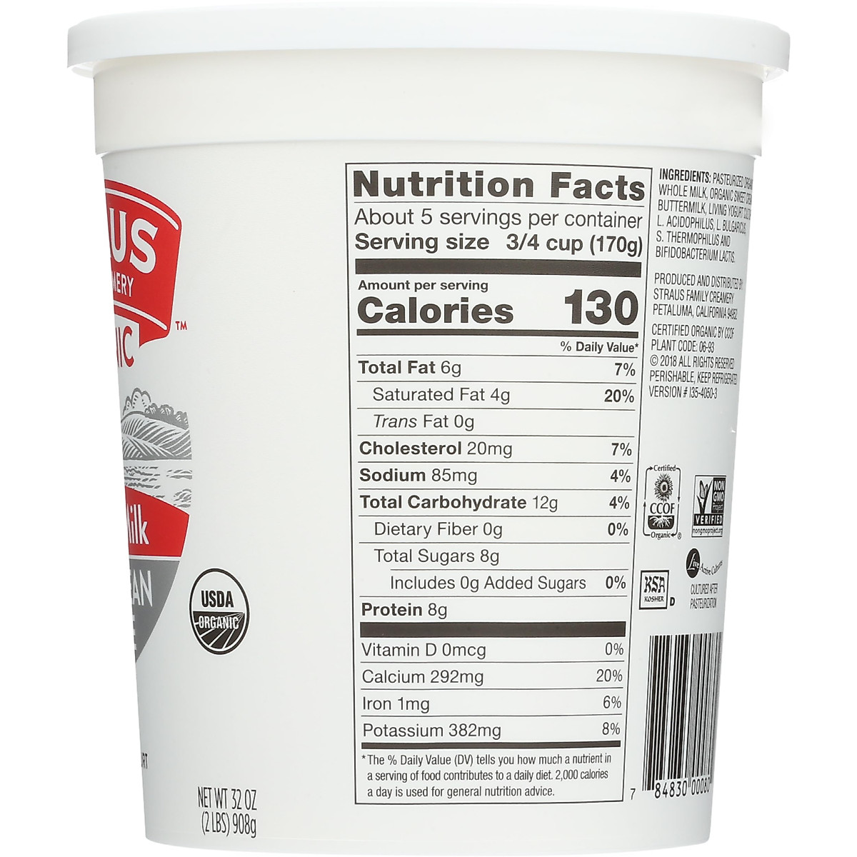 Straus Family Creamery, Plain Yogurt, 32 oz