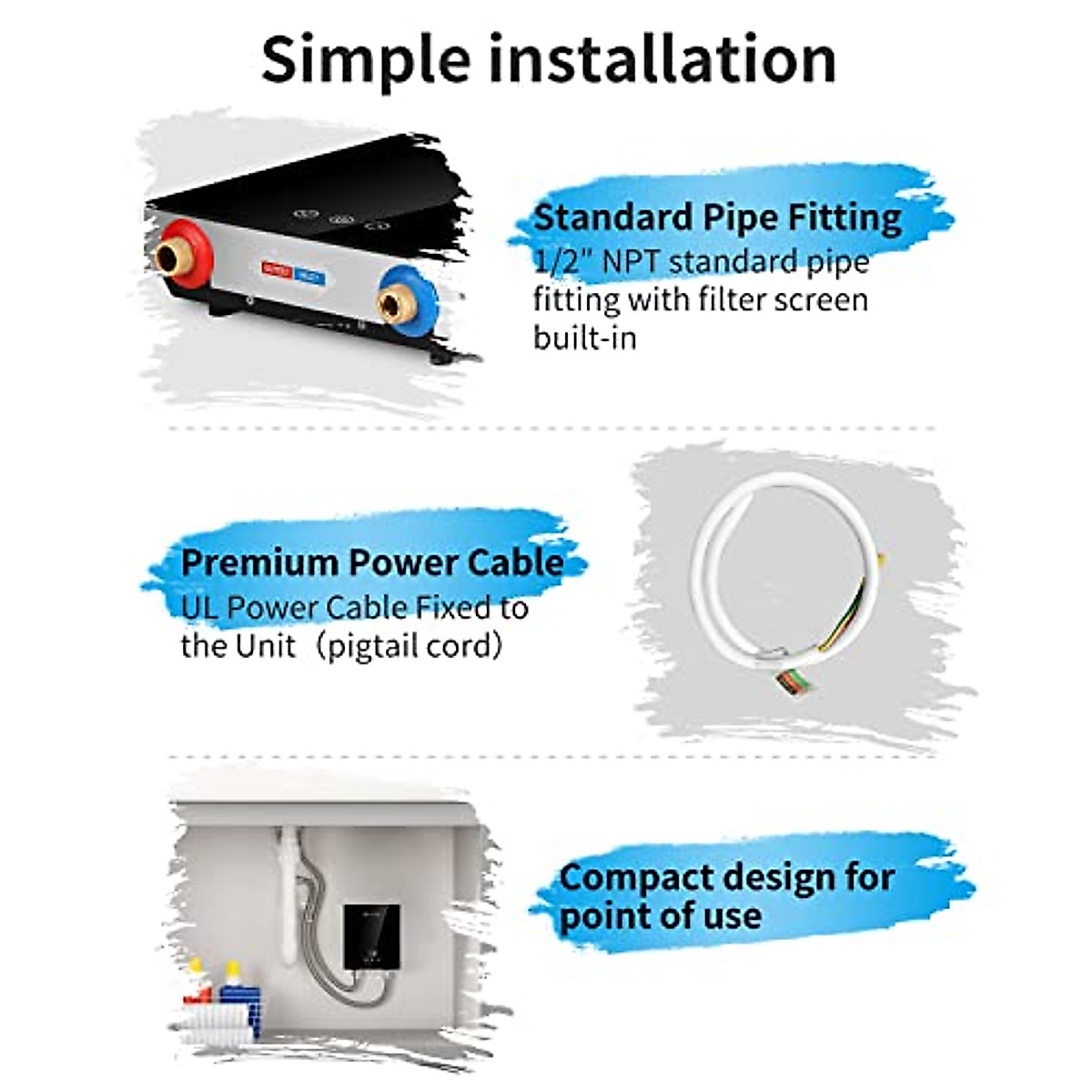 Electric Tankless Water Heater, SIVUATEK on Demand Water Heater Electric Smart Control Point of Use Water Heater Instant 6.5kW 240V for Faucets M1-65B