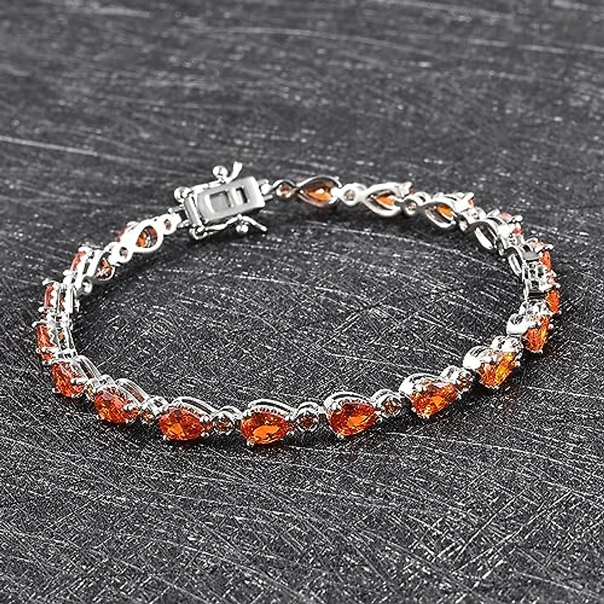 Shop LC Orange Cubic Zirconia Tennis Bracelet for Women Platinum Plated Size 7.25" Ct 6.5 Birthday Gifts for Women