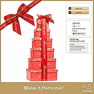 Dried Fruit & Mixed Nuts Gift Basket Red Tower + Heart Ribbon (12 Assortments) Purim Mishloach Manot Gourmet Food Bouquet Arrangement Platter, Birthday Care Package, Healthy Kosher Snack Box