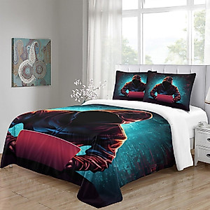 EVMILA Mystery Hacker for Teens and Adults 3D Print Computer Quilt Cover Duvet Cover Comforter Covers Soft Microfiber with Pillow Cases with Zipper Closure Bedding Set 3 Pieces Twin（173x218cm）