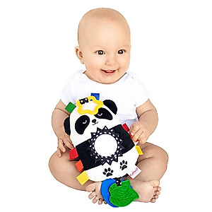 Kalianii Squish 'N Play Activity Toy Panda- Multi-Sensory Learning Baby Toy - Stroller Toy, Car Seat Toy, Tummy Time Toy, Teether Toy, Baby Gift - with Mirror, Rattle & Taggies