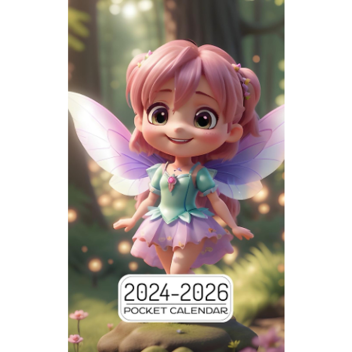 Pocket Calendar 2024-2026: Two-Year Monthly Planner for Purse , 36 Months from January 2024 to December 2026 | Miniature fairy | Smiling | Anime style