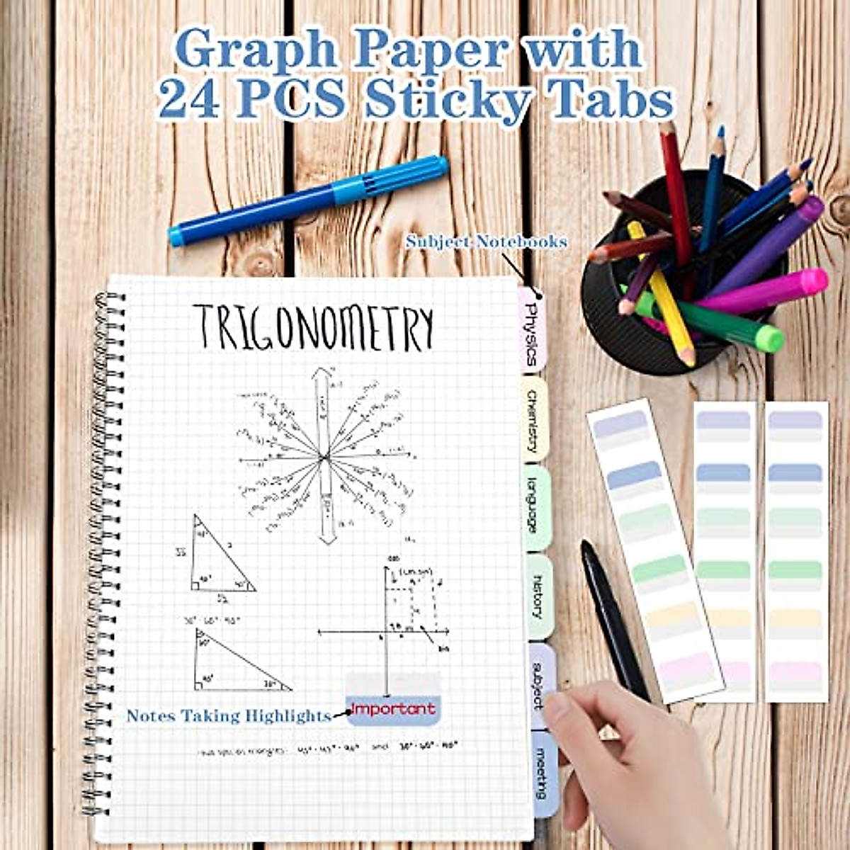 Amanple Graph Paper Notebook, 8.5" x 11" Spiral Notebook, A4 Graph Notebook Journal, 5mm Graphing Grid Notebook for Math, Lab, Engineering, School, 24PCS Index Tabs, Assorted Pastel Notebook Pack