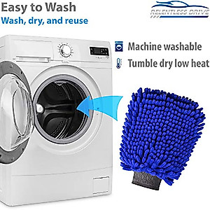 Relentless Drive Car Wash Mitt & Works as Car Wash Sponge, Chenille Microfiber Wash Mitt Scratch Free, Ultra Absorbent Microfiber Mitt for Cars, Trucks, SUV, Boat & Motorcycle (Large)