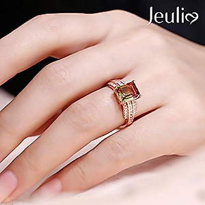Jeulia "One of a Kind Emerald Cut Sterling Silver Watermelon Ring Engagement Rings for Women Anniversary Birthday Gift with Beautiful Jewelry Box (Square, 5)