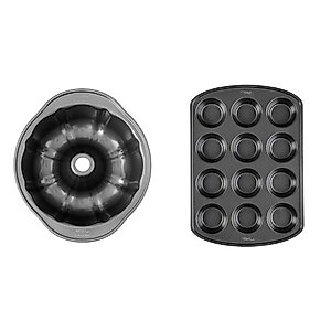 Wilton 9-Inch Steel Round Fluted Tube Cake Pan, Non-Stick, 12-Cup, Black