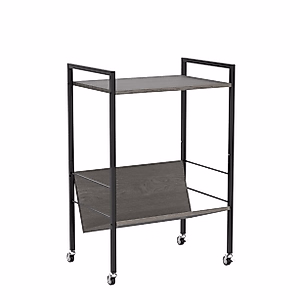 NOVIMANGO Record Player Stand with Storage, Vinyl Player Stand 2 Tier Vinyl Record Storage with Wheels Turntable Stand with Metal Frame Industrial Record Player Cabinet for Bedroom Office, Gray