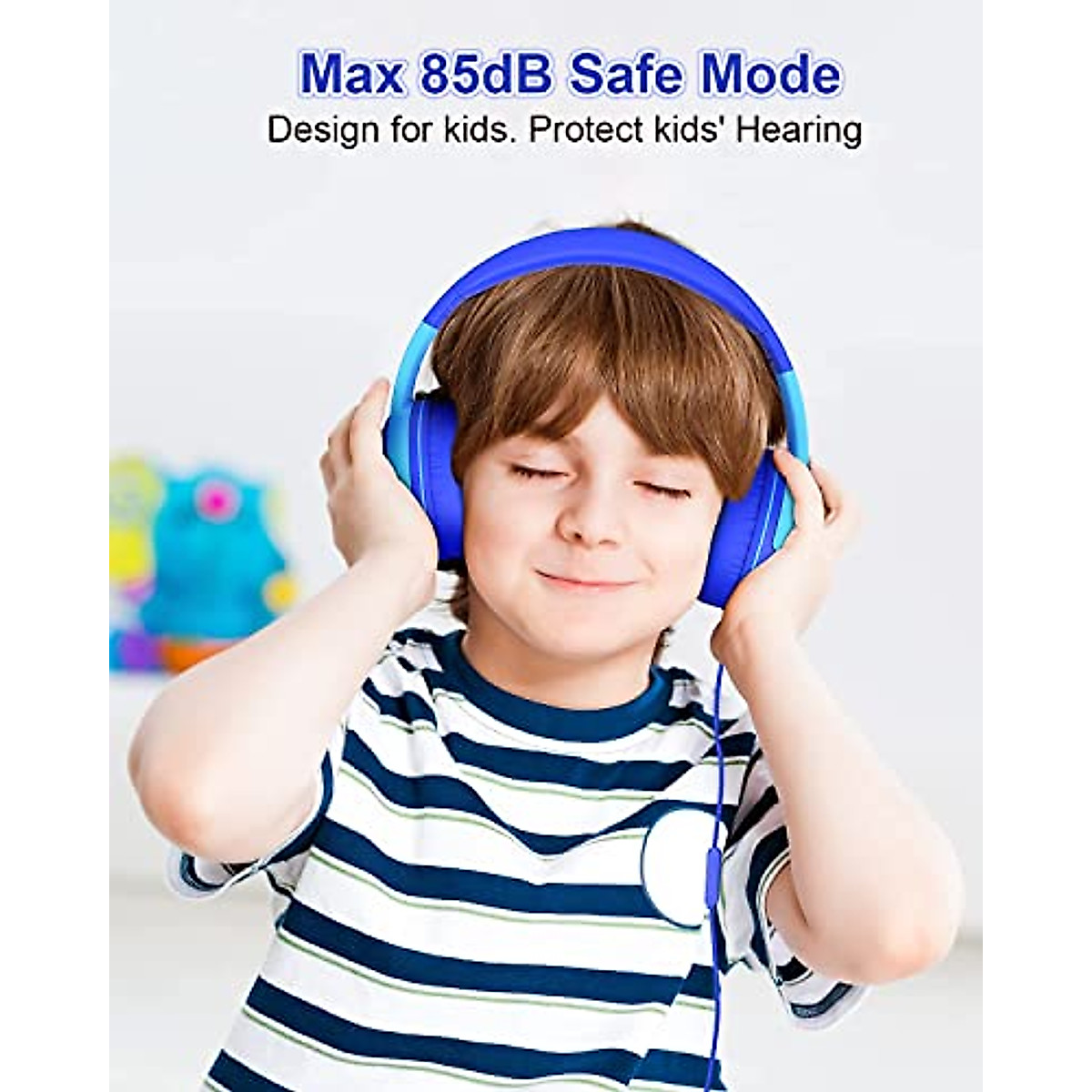 ELECDER Kids Headphones, S8 Wired Headphones for Kids with Microphone for Boys Girls, Adjustable 85dB/94dB Volume Limited, 3.5 mm Jack for School/Kindle/Smartphones/Tablet/Airplane Travel(Navy/Blue)