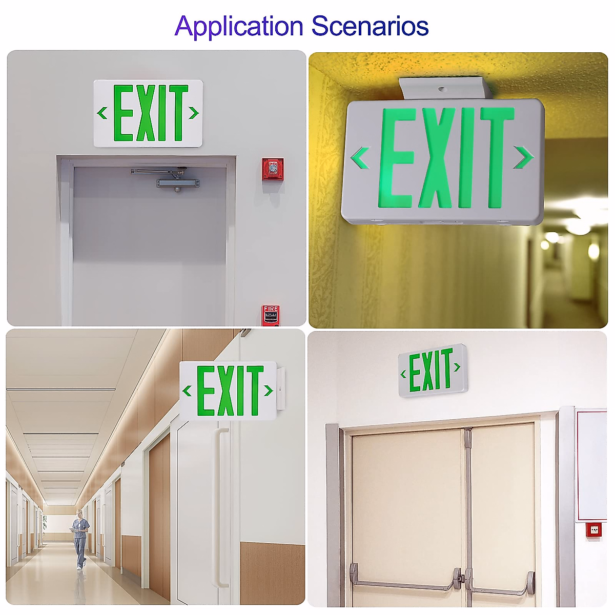 CM MZY Exit Sign with Emergency Lights LED Exit Sign Light with Battery Backup,Green Letter Commercial Emergency Exit Sign Lights,AC 120-277V, UL Certified,1PCS