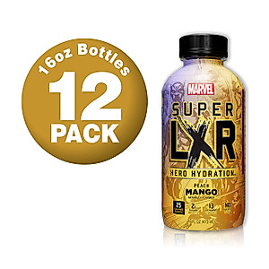 AriZona x Marvel Super LXR Hero Hydration - Peach Mango - 16oz (Pack of 12), Perfect for Athletes, Low Calorie with Electrolytes, Vitamins and Natural Flavors - Thirst Quencher