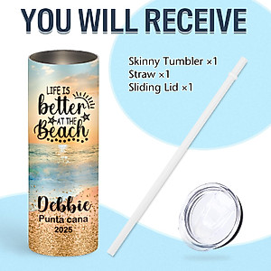 Personalized Girls Trip Tumblers with Name - Custom Beach Vacation Tumbler with Lid and Straw, Girls Weekend Gifts for Women, 2025 Girls Trip Gifts, Family Trip Gift, Bachelorette Trip Vacation Cups