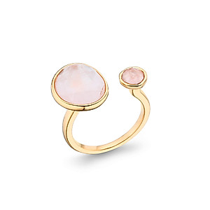 Elegant 14K Gold-Plated Statement Ring with Light Pink Simulated Rose Quartz - Hypoallergenic & Lightweight, Dainty & Simple for Daily Wear - Minimalist Jewelry by MJLULU